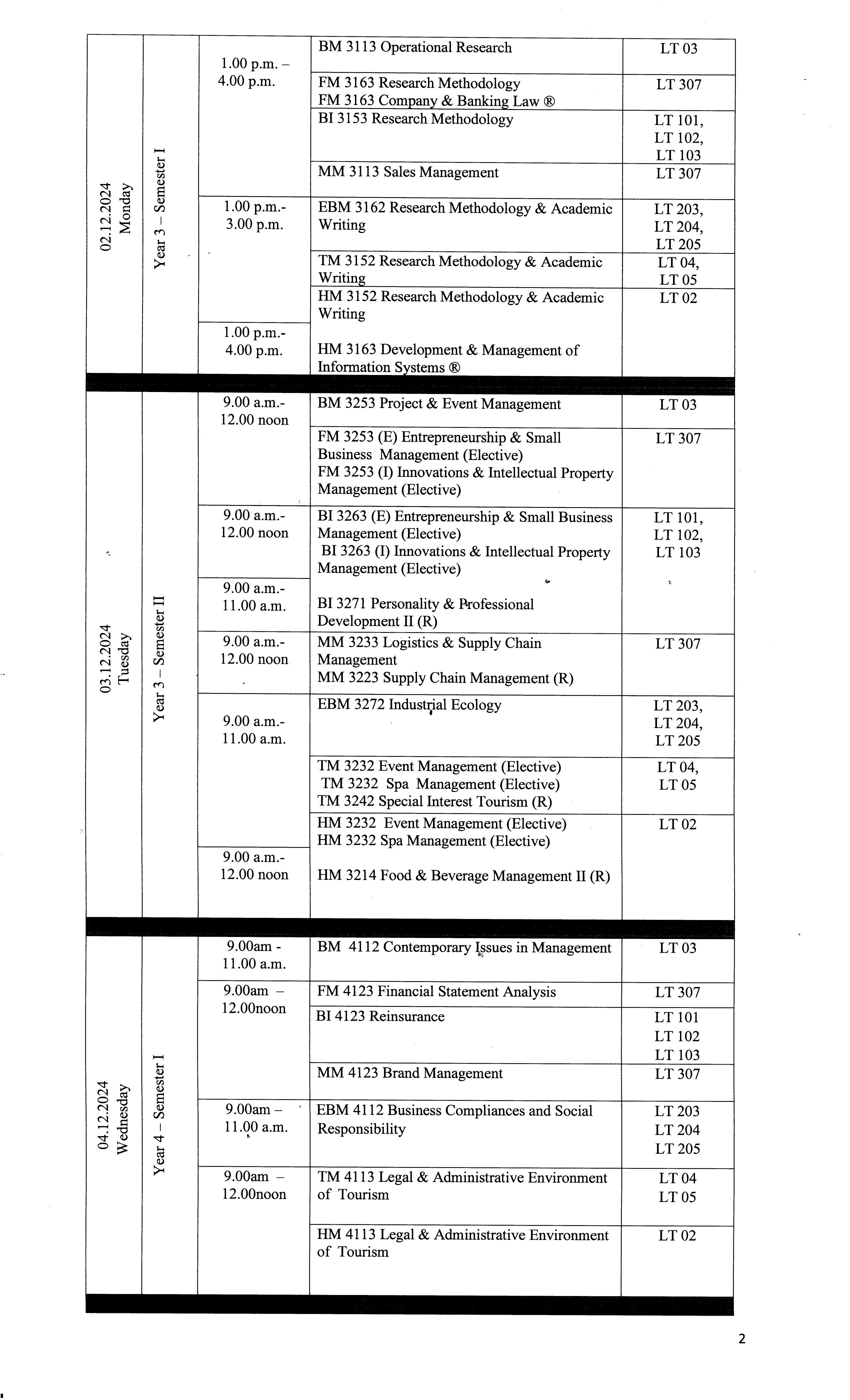 Notice : REVISED Examination Timetable - Year III Semester I & II, Year IV Semester I & II ...